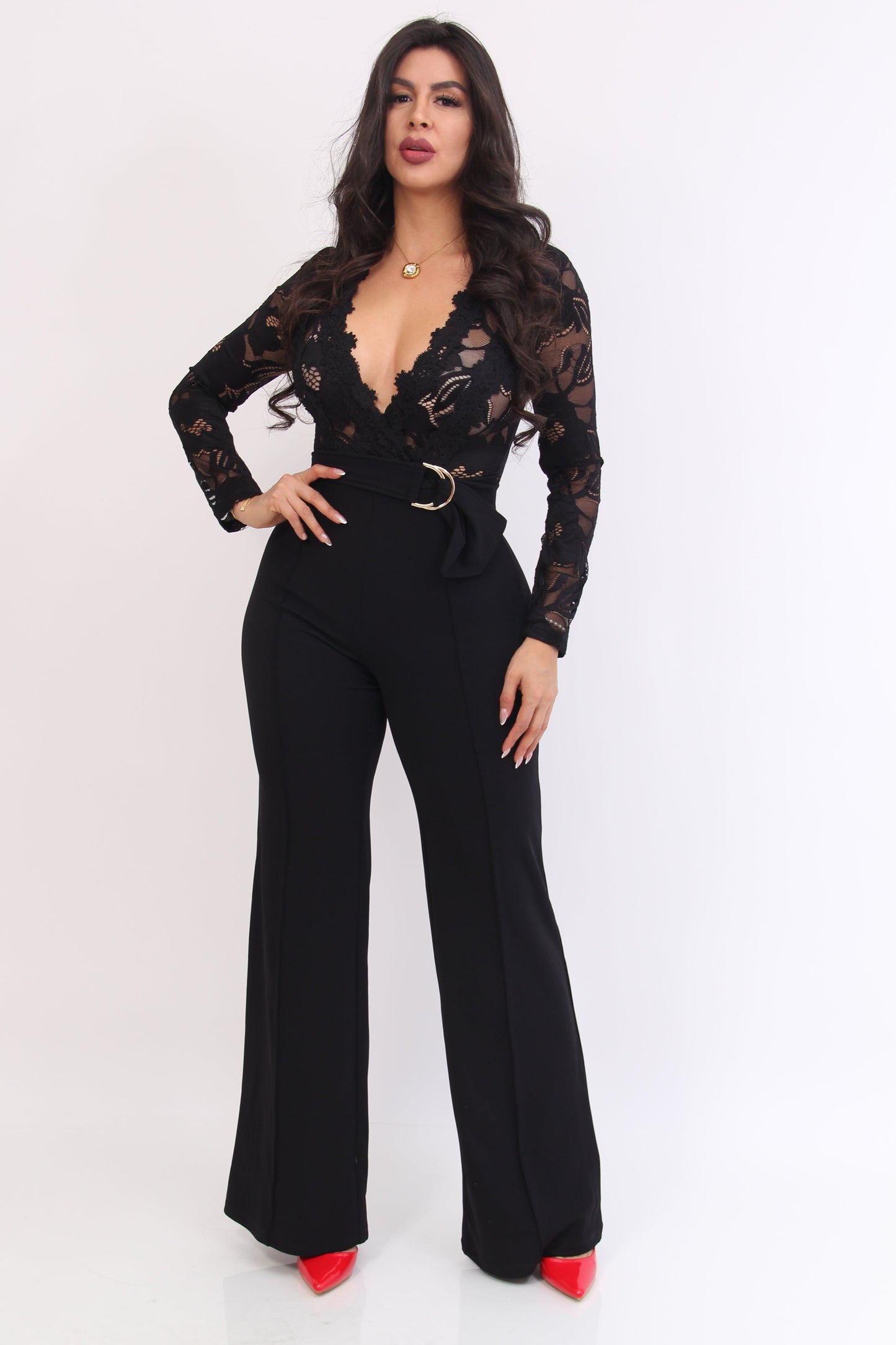 PALAZZO NEGRO ENCAJE ARRIBA ESCOTE V – Doris Loo Boutique